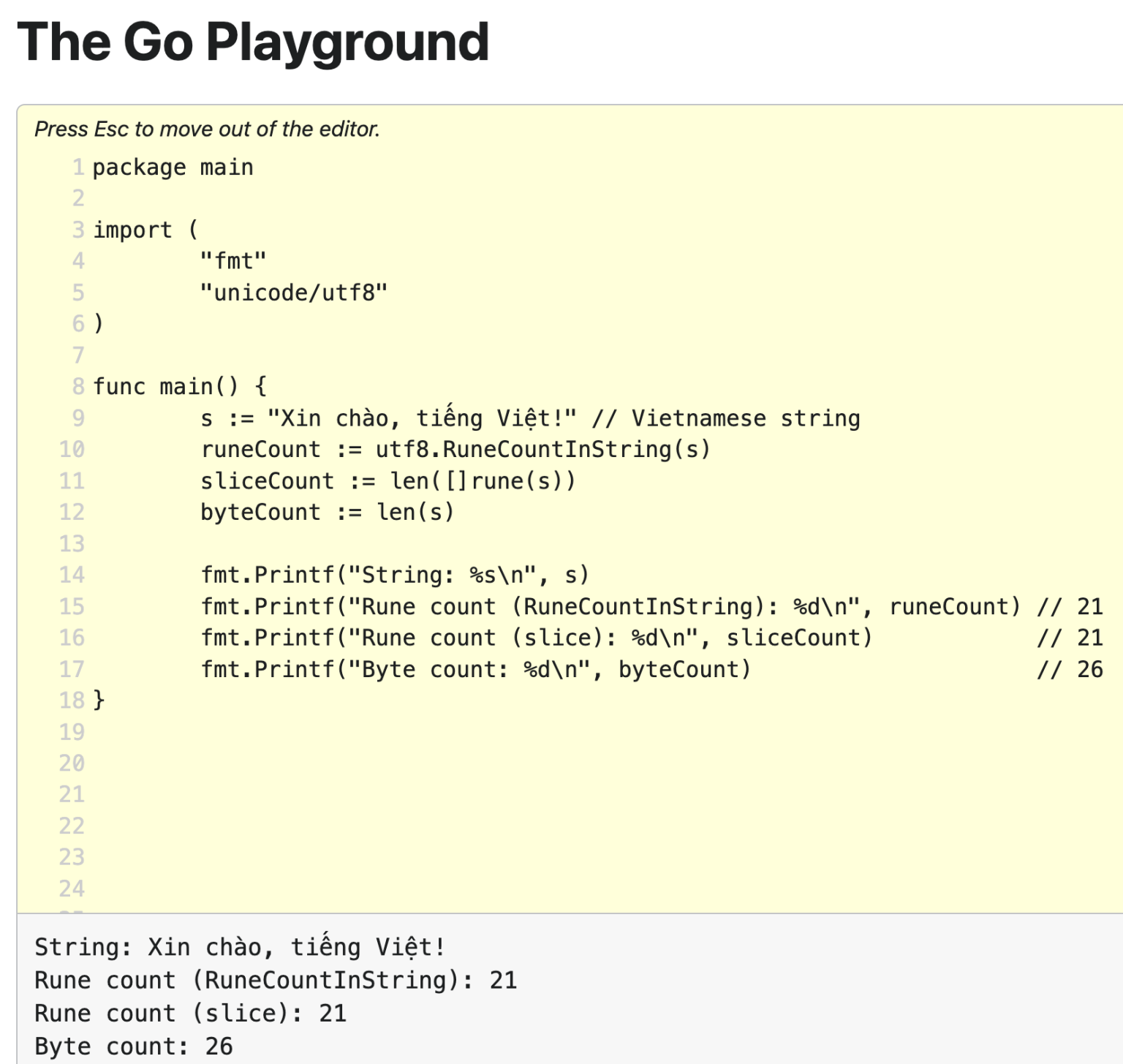 Đếm chiều dài của chuỗi/xâu tiếng Việt Golang bằng utf8.RuneCountInString(string) thay vì len ...